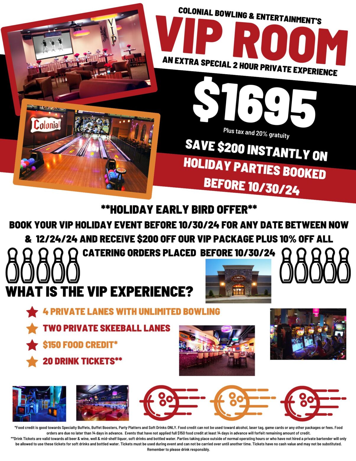 Early Bird VIP Holiday Flyer - Colonial Bowling & Entertainment